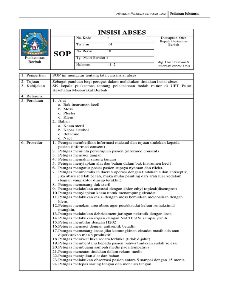 SOP Insisi Abses Puskesmas Berbah | PDF | Sains & Matematika