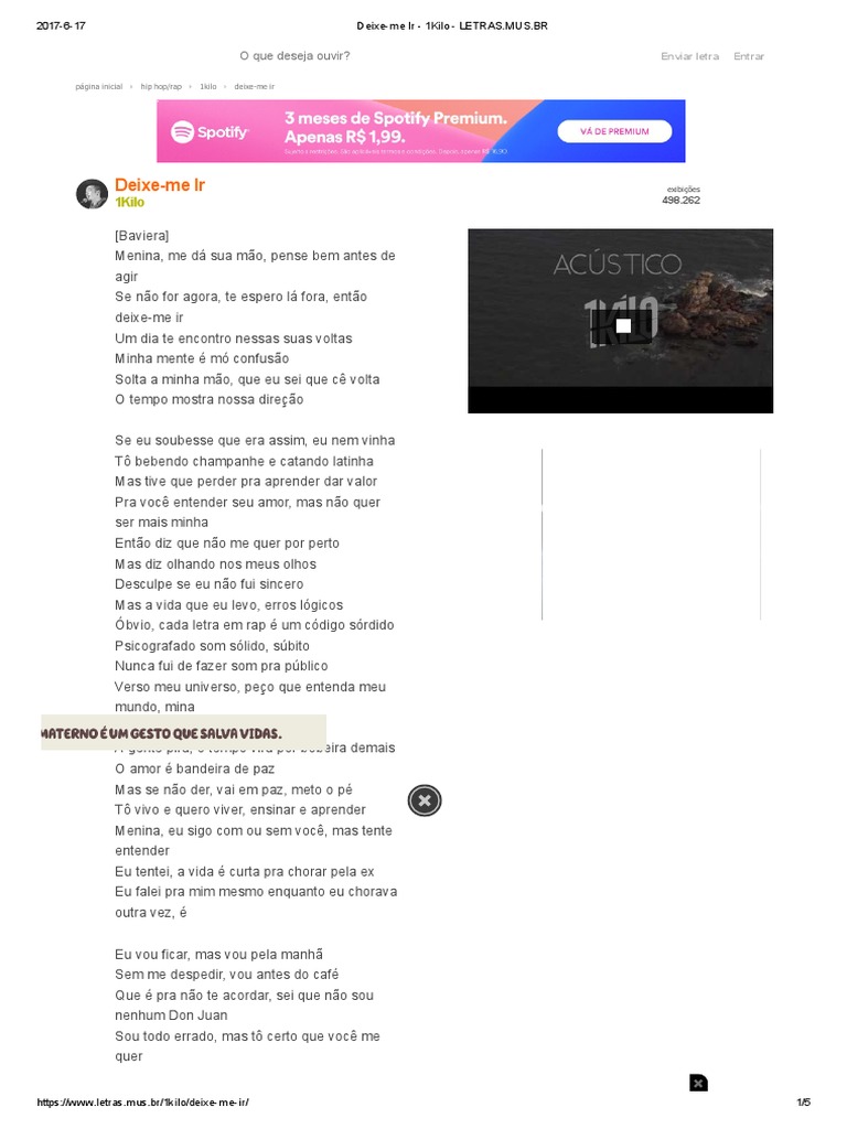 Deixe-Me Ir - 1kilo - Letras - Mus | PDF | Amor | Entretenimento (geral)