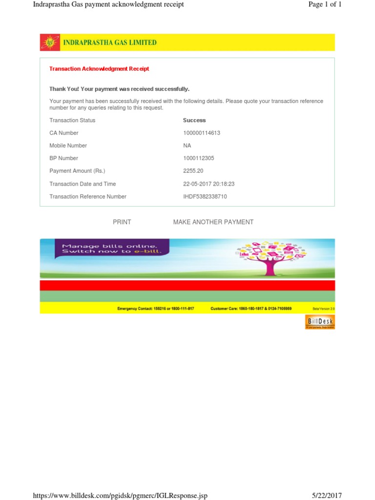 Transaction Acknowledgment Receipt: Thank You! Your Payment Was ...