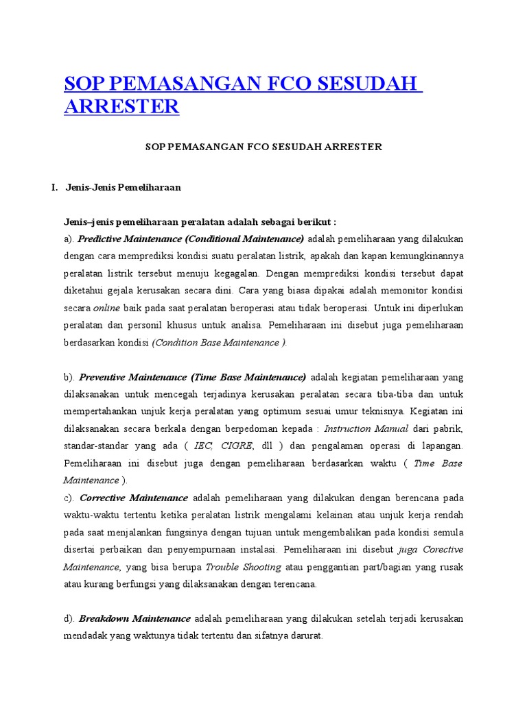 Sop Pemasangan Fco Sesudah Arrester | PDF
