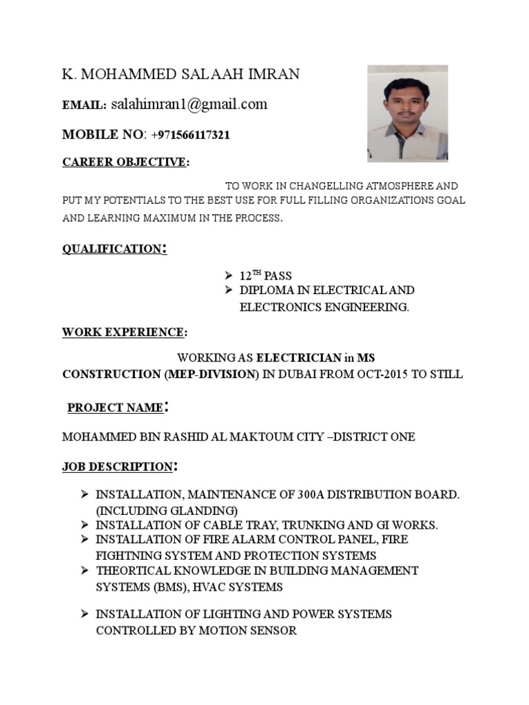 Imran Resume Edited With Photo | PDF