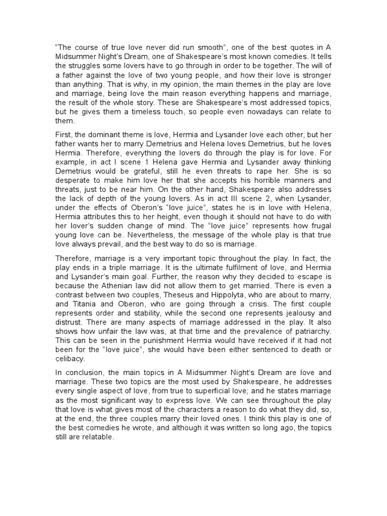 A Midsummer Night's Dream - Essay | PDF | A Midsummer Night's Dream