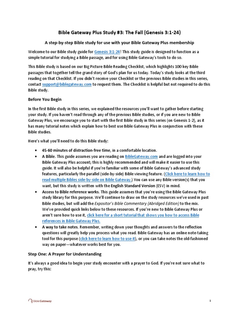 Bible Gateway Plus Study #3: The Fall (Genesis 3:1-24) | PDF | Serpents ...