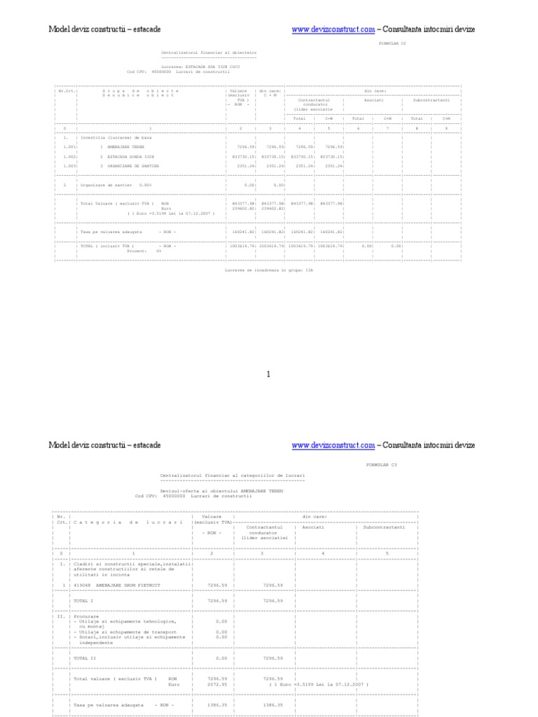 Model Deviz Lucrari Constructii - Estacade PDF | PDF