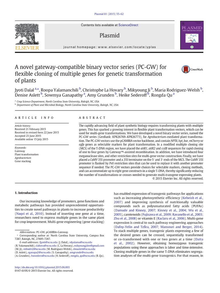 A Novel Gateway-Compatible Binary Vector Series (PC-GW) For Flexible ... A Novel Gateway-Compatible Binary Vector Series (PC-GW) For Flexible ...