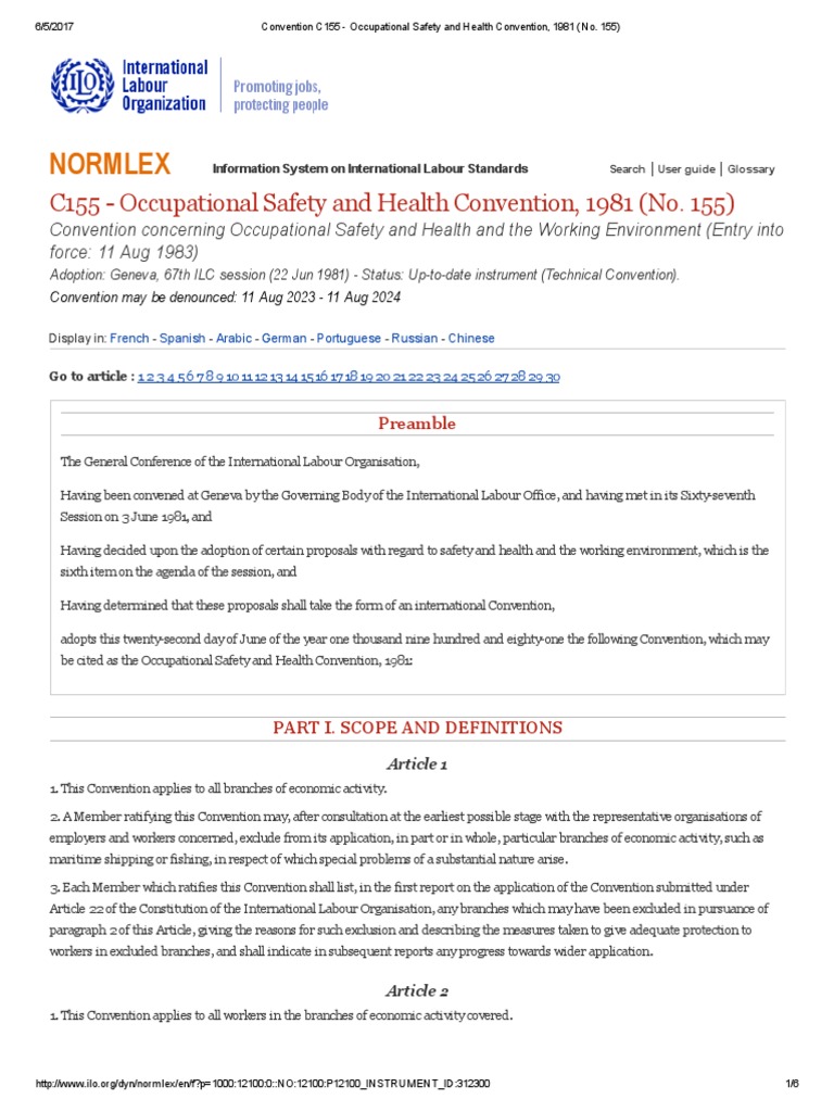 Convention C155 - Occupational Safety and Health Convention, 1981 (No | International Labour ...