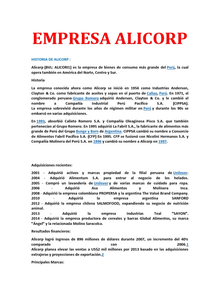 La historia de crecimiento y expansión internacional de Alicorp, la ...