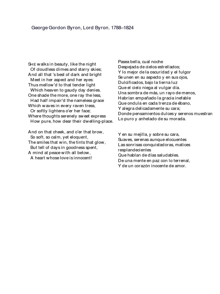 119-2014!02!13-Byron - She Walks in Beauty (Poem-Bilingue) | PDF | Lord ...