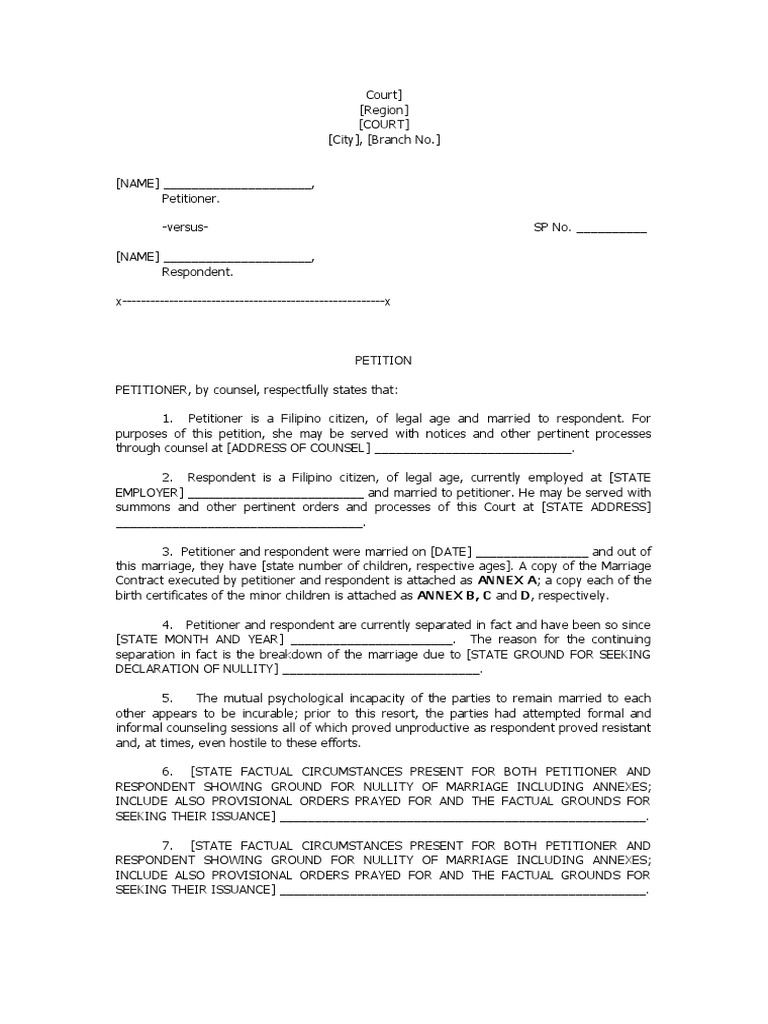 MyLegalWhiz - Petition for Nullity of Marriage With Provisional Orders ...