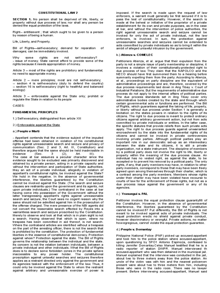 Constitutional Law 2 Reviewer 1 | PDF | Due Process Clause | Search And Seizure