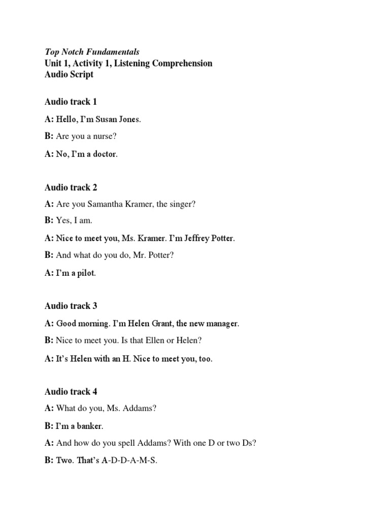 TN F Unit 1 Activity 1 Listening Comprehension Audio Script0 PDF | PDF