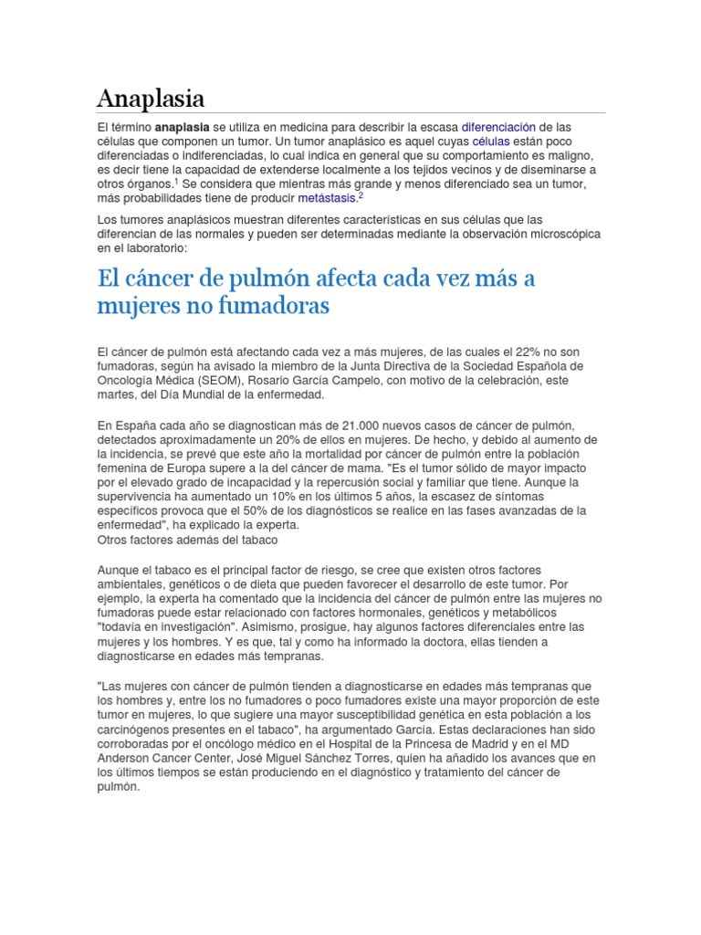 Anaplasia | PDF | Cáncer de pulmón | Cáncer