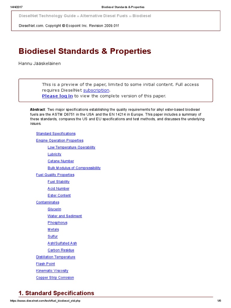 Biodiesel Standards & Properties | Biodiesel | Diesel Fuel