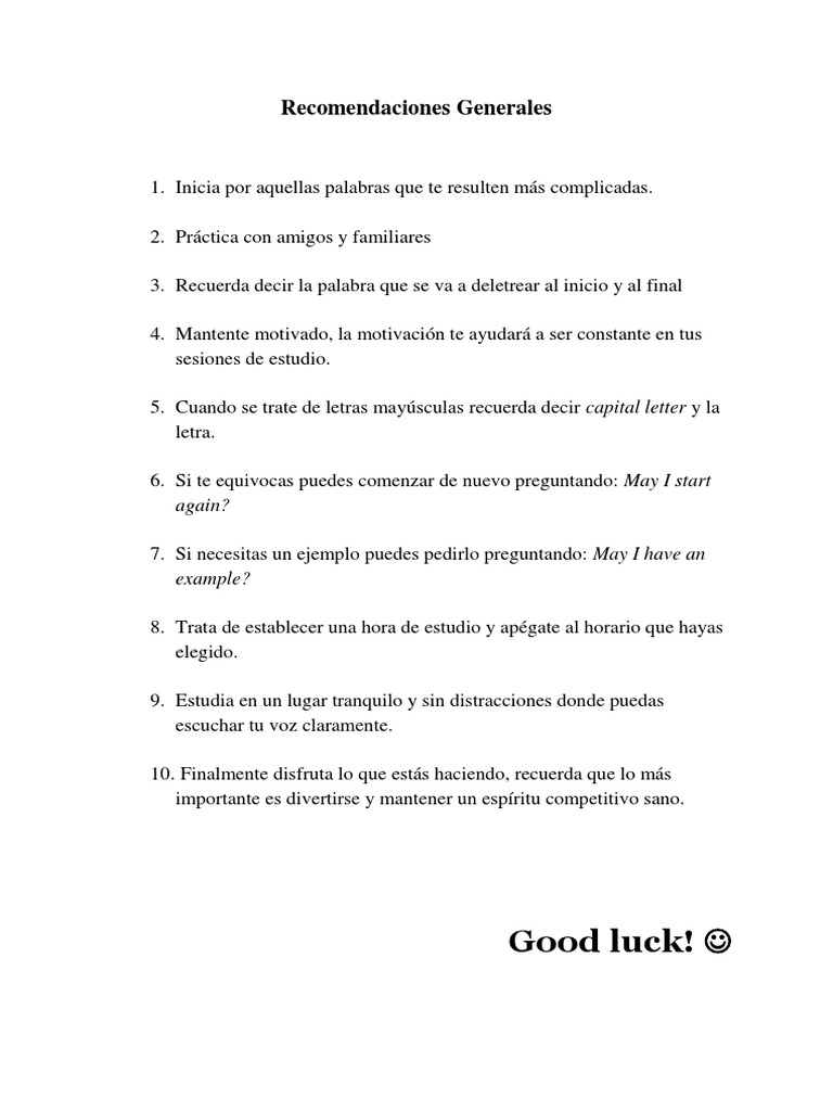 Recomendaciones para Estudiar El Deletreo de Palabras | PDF