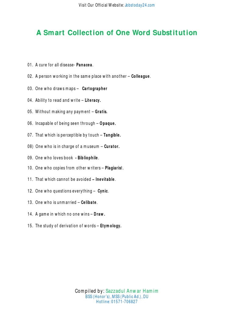 One Word Substitutes | PDF | God | Religion And Belief