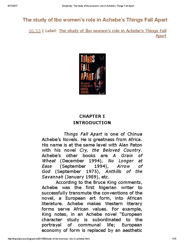 Simplicity - The Study of Ibo Women's Role in Achebe's Things Fall ...