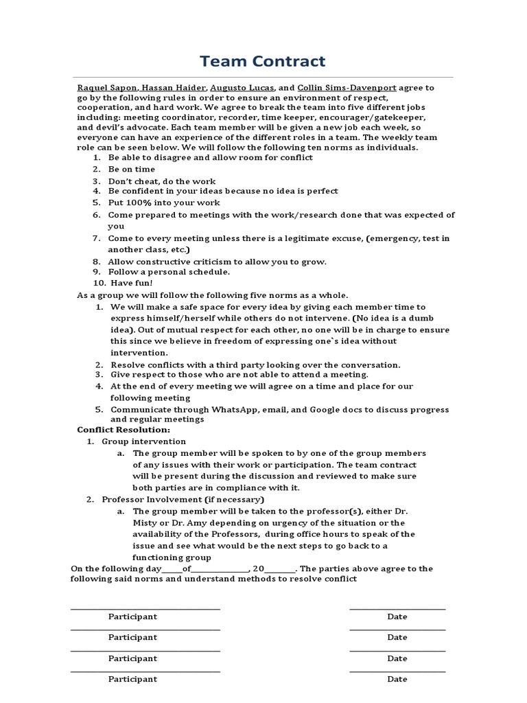 Final Team Contract | PDF | Communication