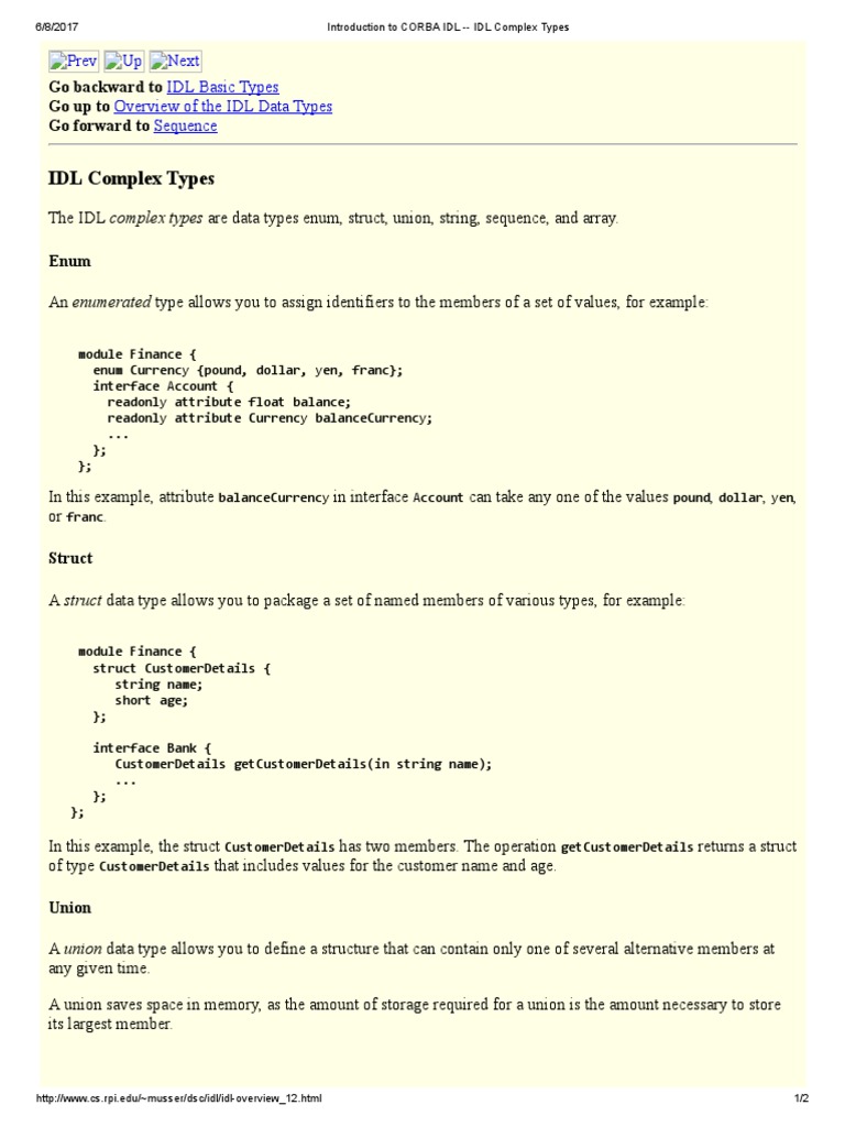 IDL Complex Types | PDF | Data Type | String (Computer Science)
