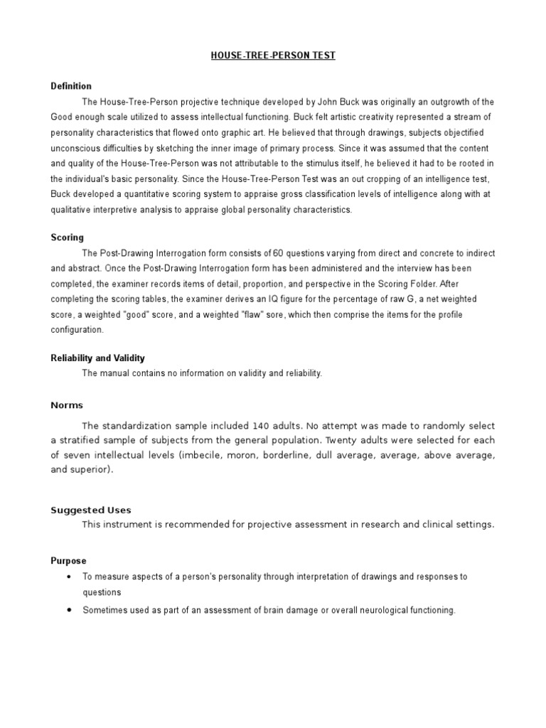 HTP Test Summary | PDF | Intelligence Quotient | Test (Assessment)
