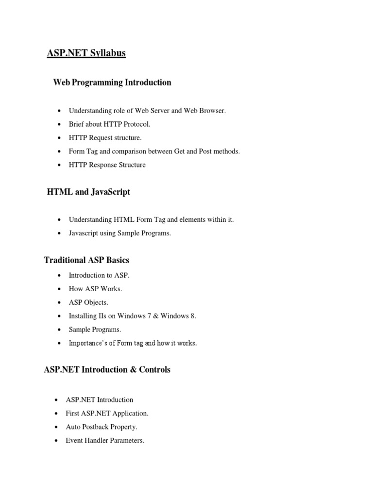 Online ASP Net Syllabus | PDF | Active Server Pages | Hypertext Transfer Protocol