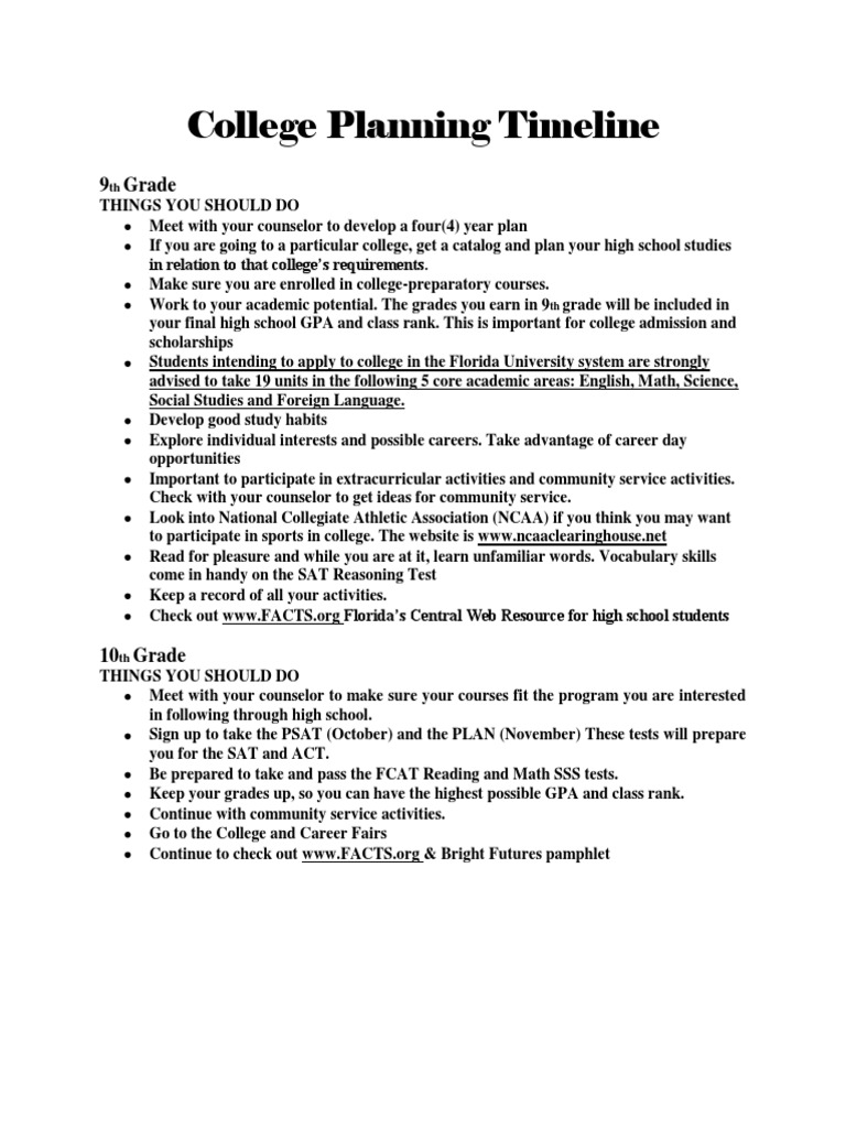 College Planning Timeline | PDF | Sat | Act (Test)