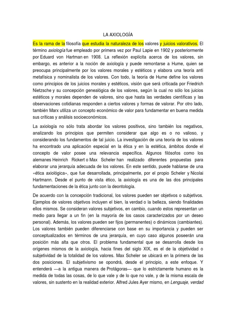 Filosofía de los Valores | PDF | Axiología | Filosofía contemporánea