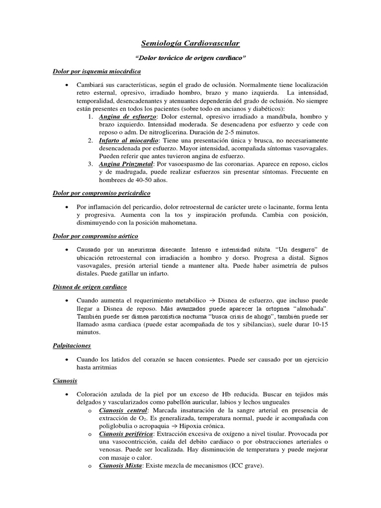 Resumen de Semio Cardio | PDF | Angina de pecho | Insuficiencia cardíaca