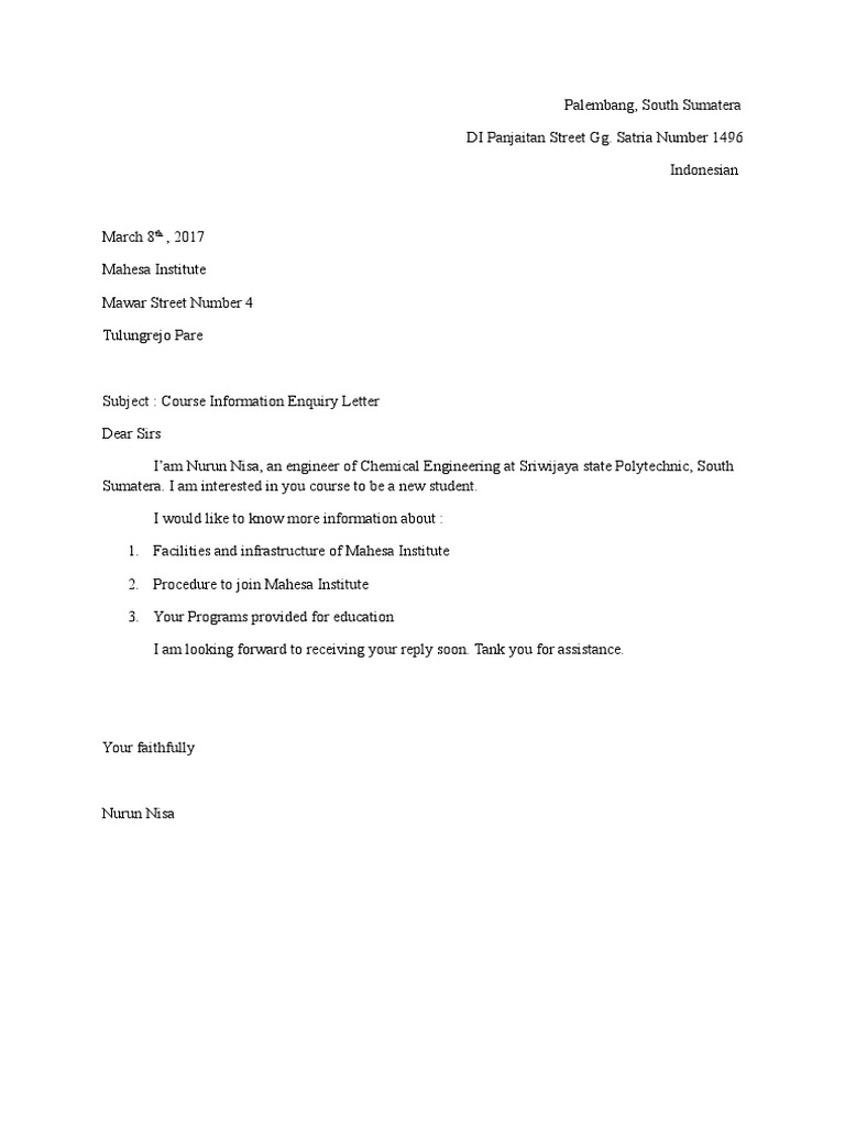 Enquiry Letter | PDF