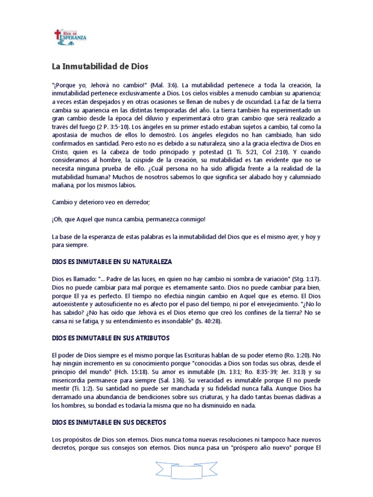 La Inmutabilidad de Dios | Descargar gratis PDF | Oración | Dios