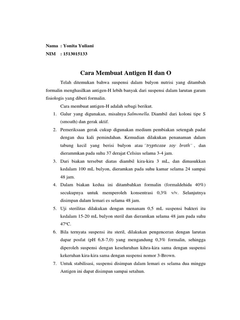 Cara Membuat Antigen H Dan O | PDF | Kesehatan Holistik