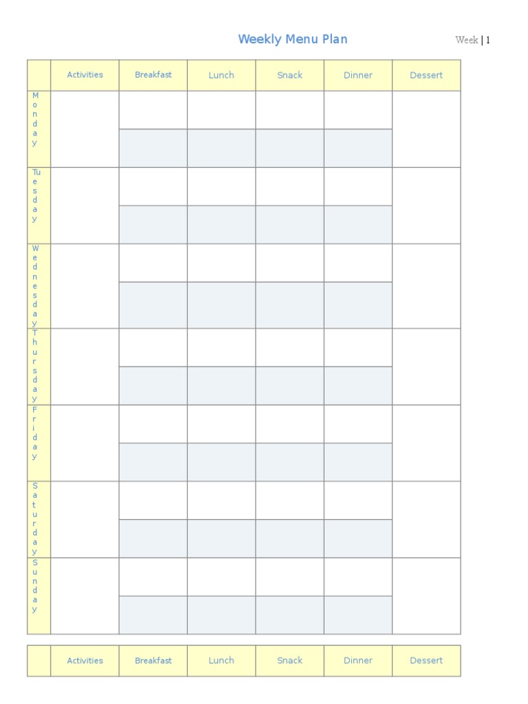 2 Week Menu Template | PDF