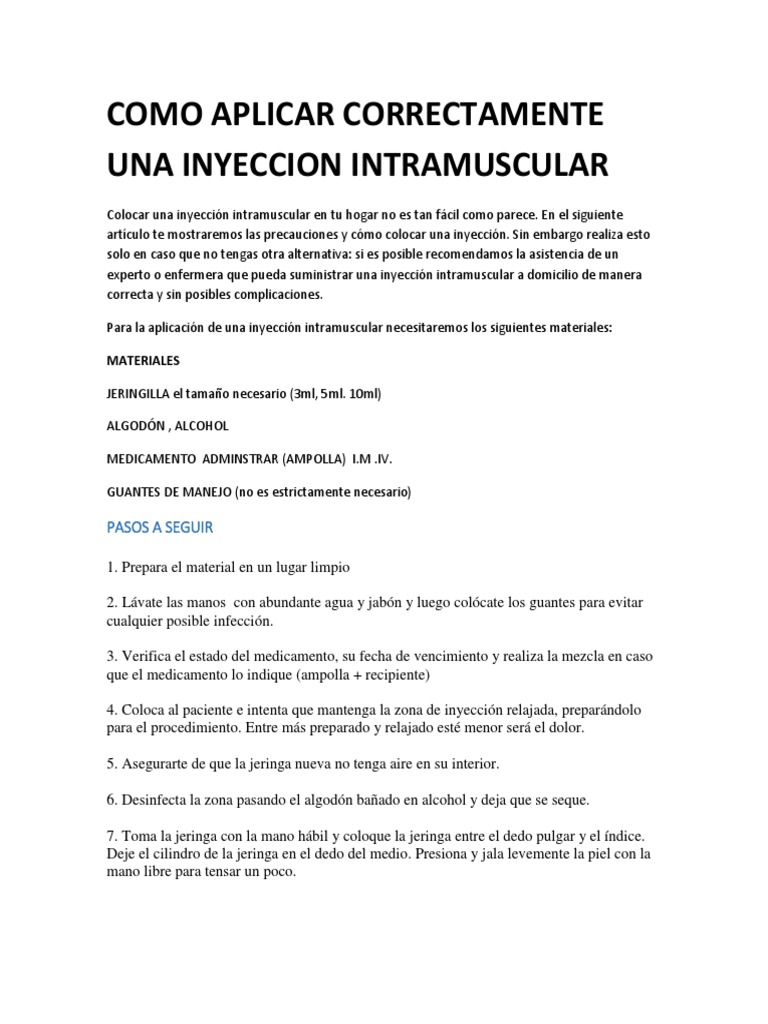 Guía para inyección intramuscular segura | PDF | Inyección (medicina ...