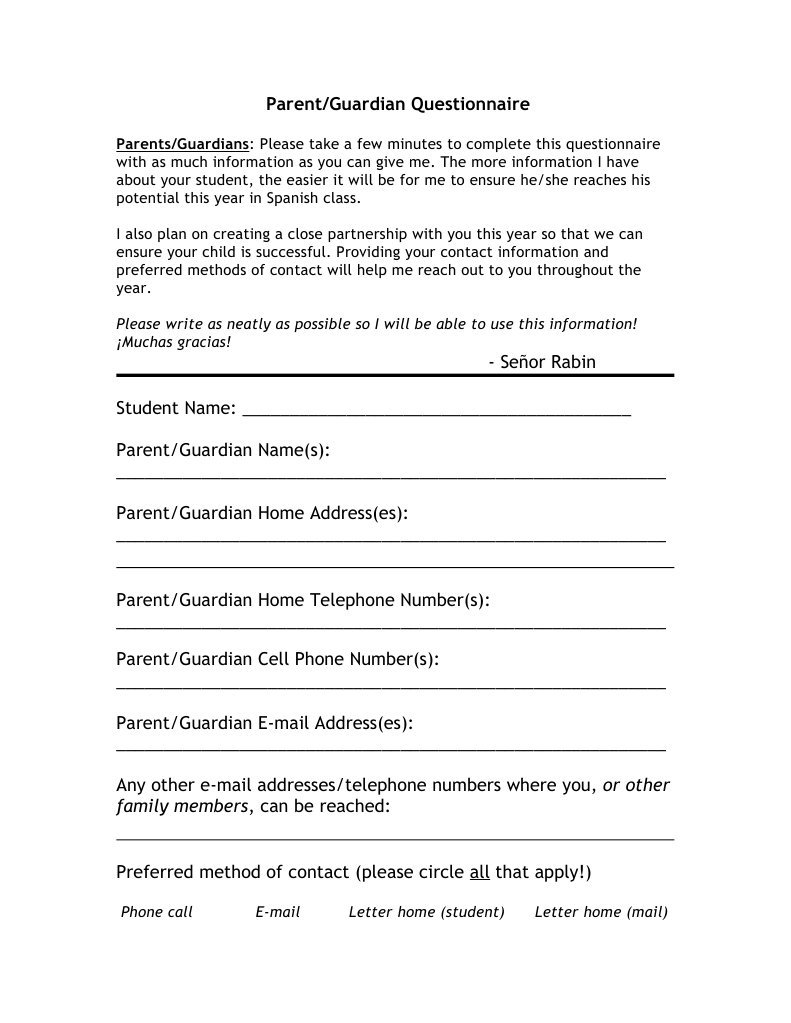 Parent Questionnaire | PDF | Learning | Communication