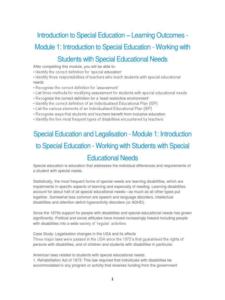 Special Education: Key Concepts & Laws | PDF | Special Education ...