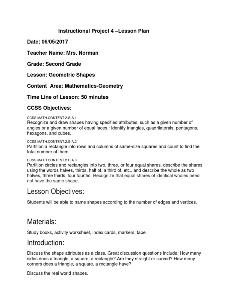 Lesson Plan | PDF | Rectangle | Elementary Geometry