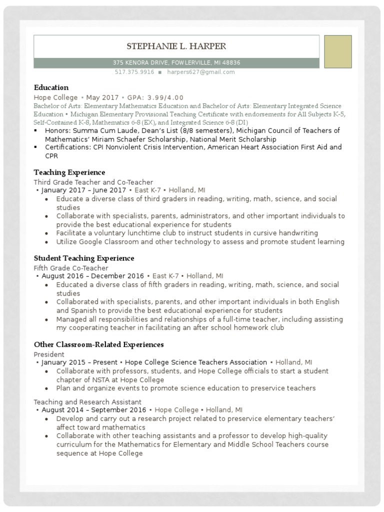 Stephanie Harper Resume | PDF | Middle Schools | Tutor Stephanie Harper Resume | PDF | Middle Schools | Tutor