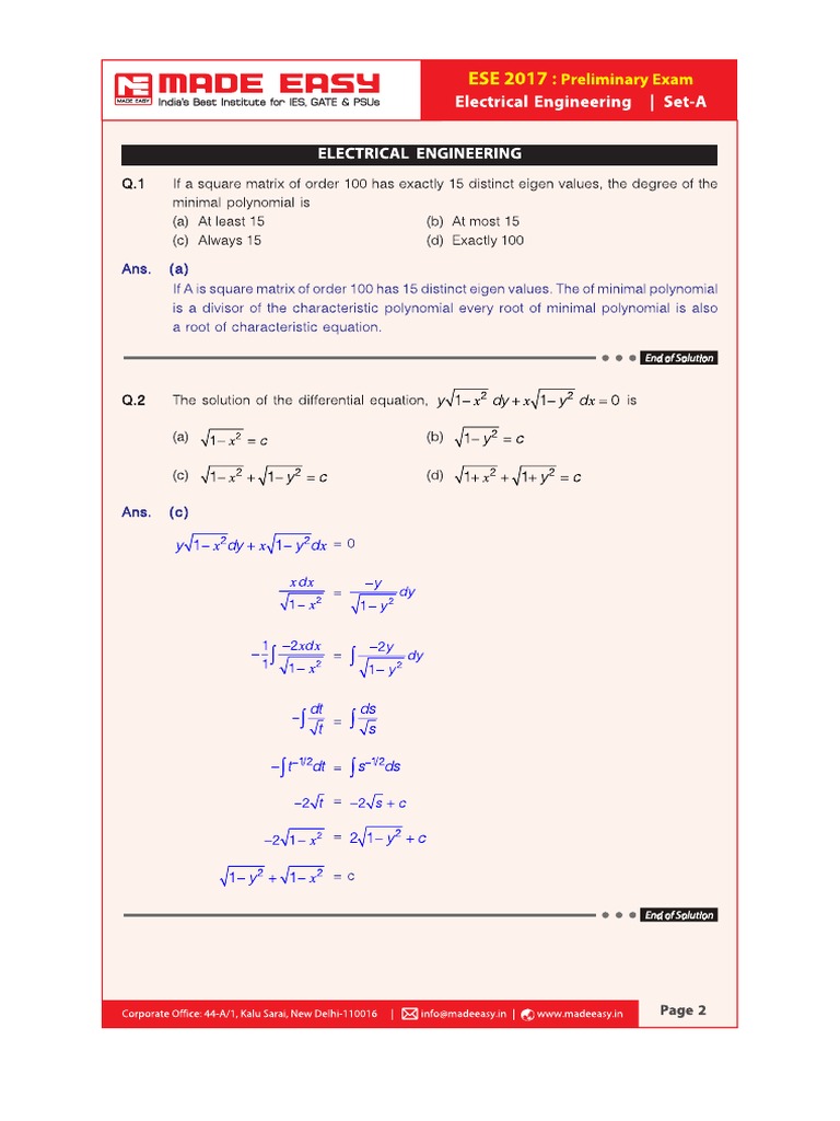 UPSC ESE 2017 Prelims Answer Key by Made Easy | PDF