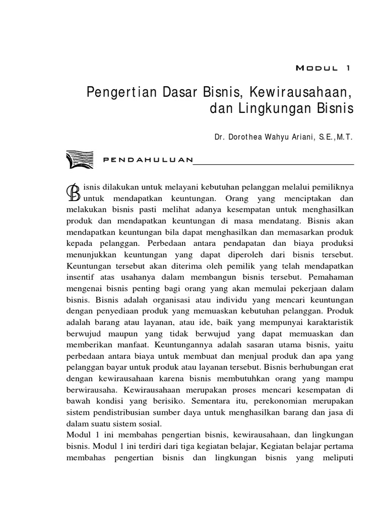 EKMA4111 (Pengantar Bisnis) Modul 1 - Pengertian Dasar Bisnis ...