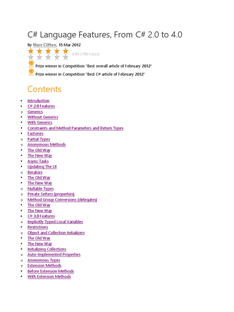 C# Language Features | PDF | C Sharp (Programming Language) | Language Integrated Query