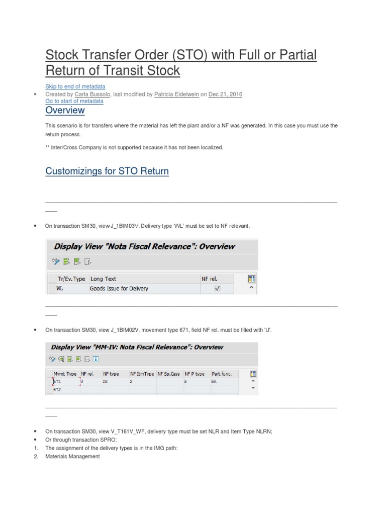 Stock Transfer Order Return of The STOCK in TRANSIT | PDF | Computer ...