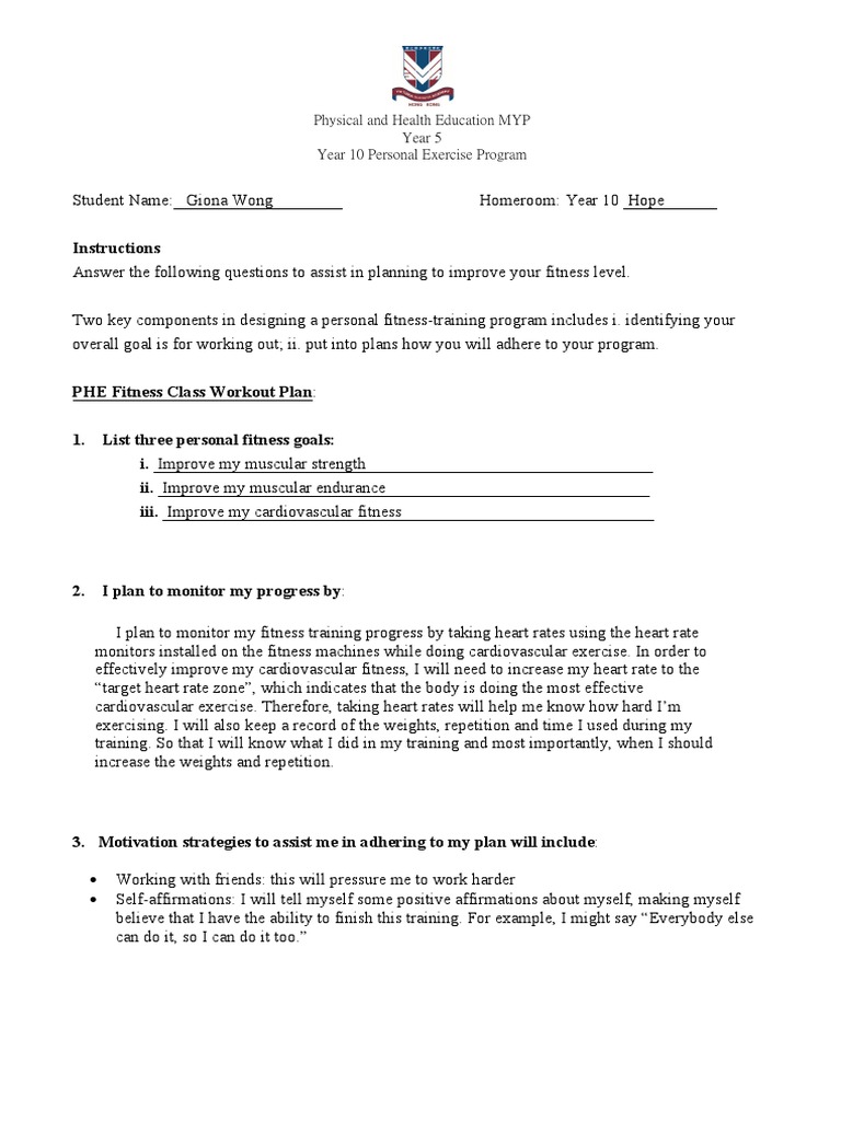 GW Y10 Personal Exercise Program | PDF | Strength Training | Weight ...