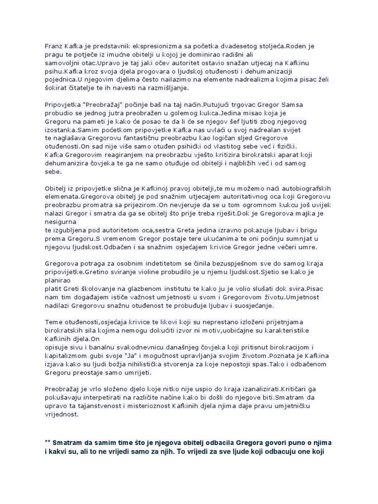 Preobrazba Esej | PDF