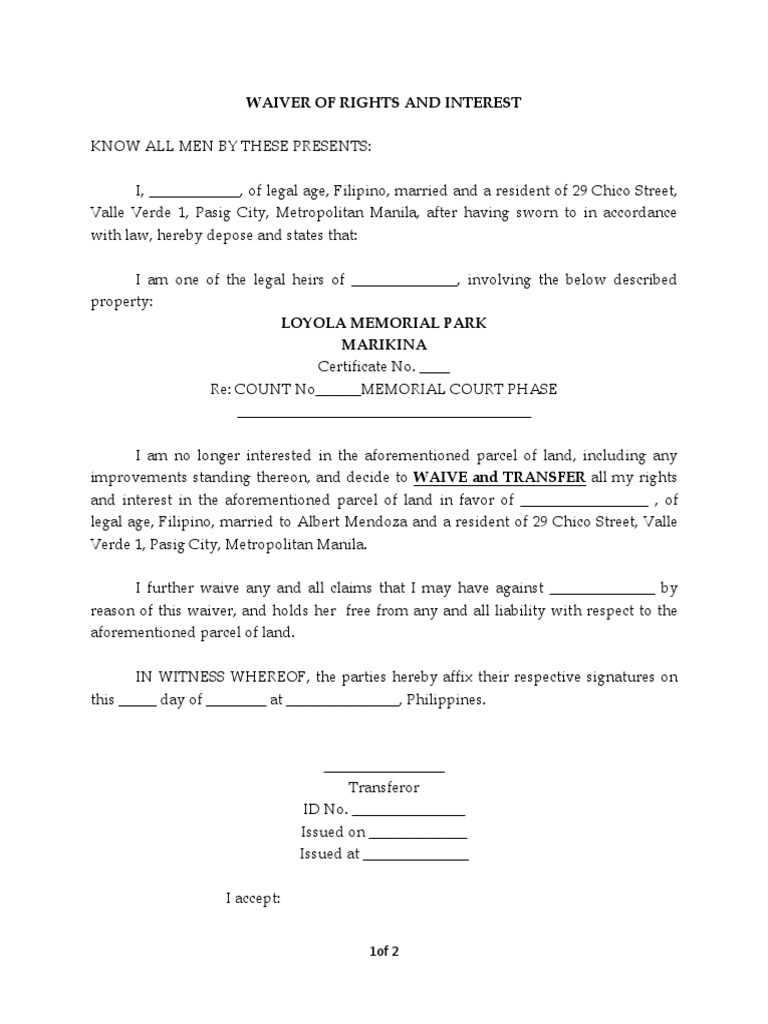 Waiver of Rights and Interest Word | PDF