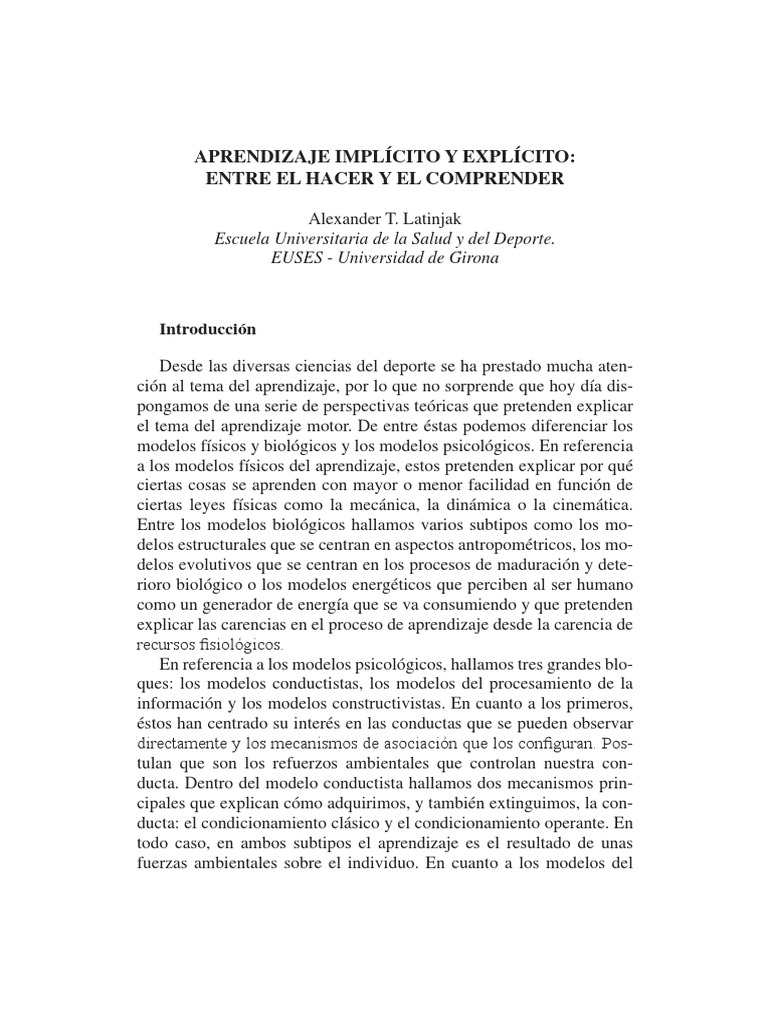 Aprendizaje Implicito y Explicito | PDF | Aprendizaje | Memoria