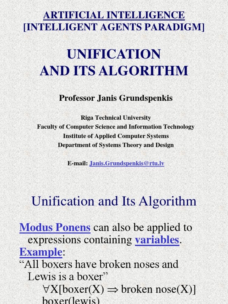 Unification and Its Algorithm: Artificial Intelligence (Intelligent ...