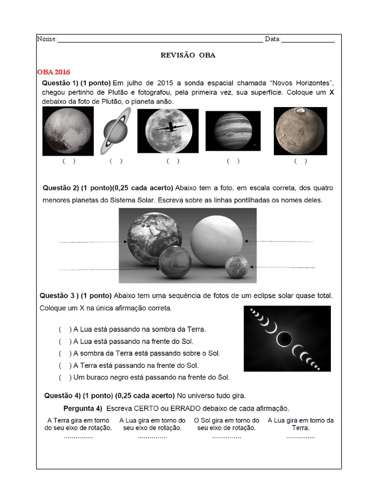 Atividades Olimpíada Brasileira de Astronomia | PDF | Lua | Eclipse