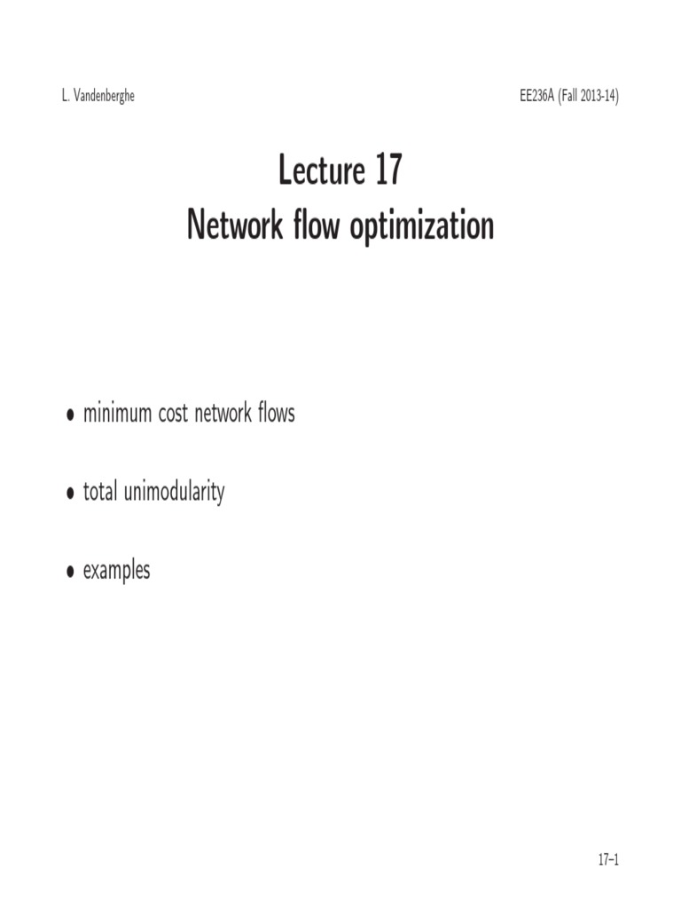 Network Flow Optimization: - Minimum Cost Network Flows - Total ...