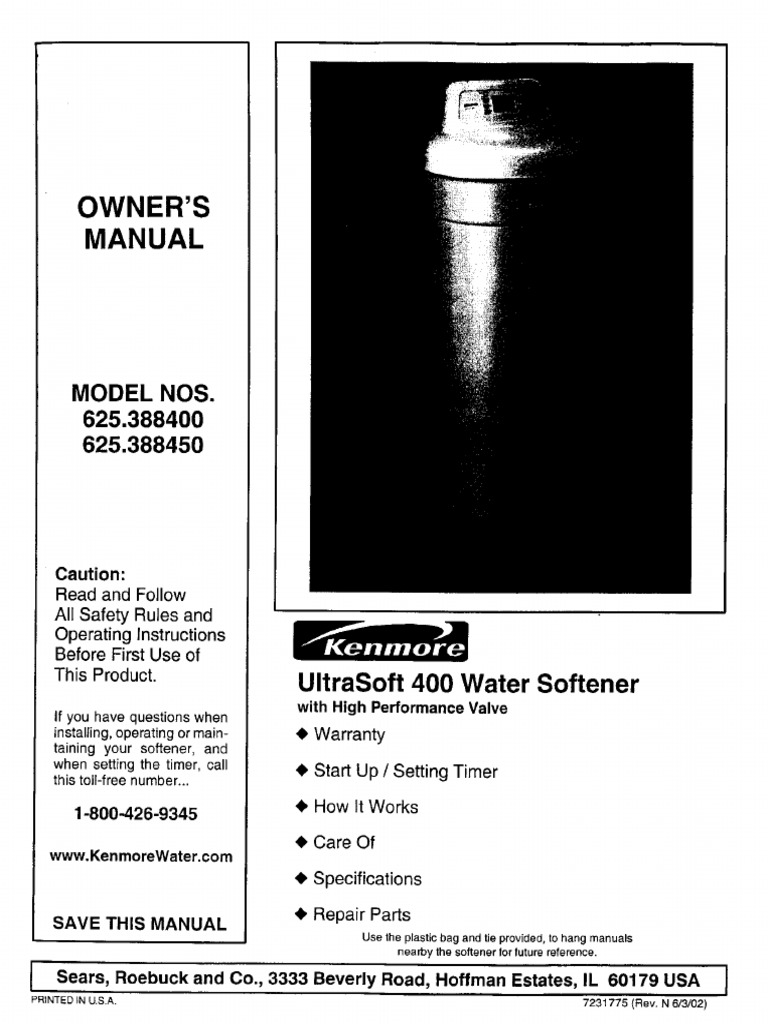 Watersoftner UltraSoft 400 - Manual | PDF | Sodium Chloride | Valve