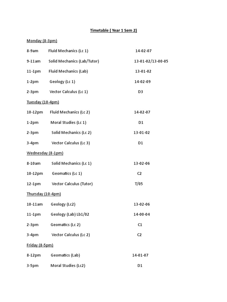 My Timetable Pdf