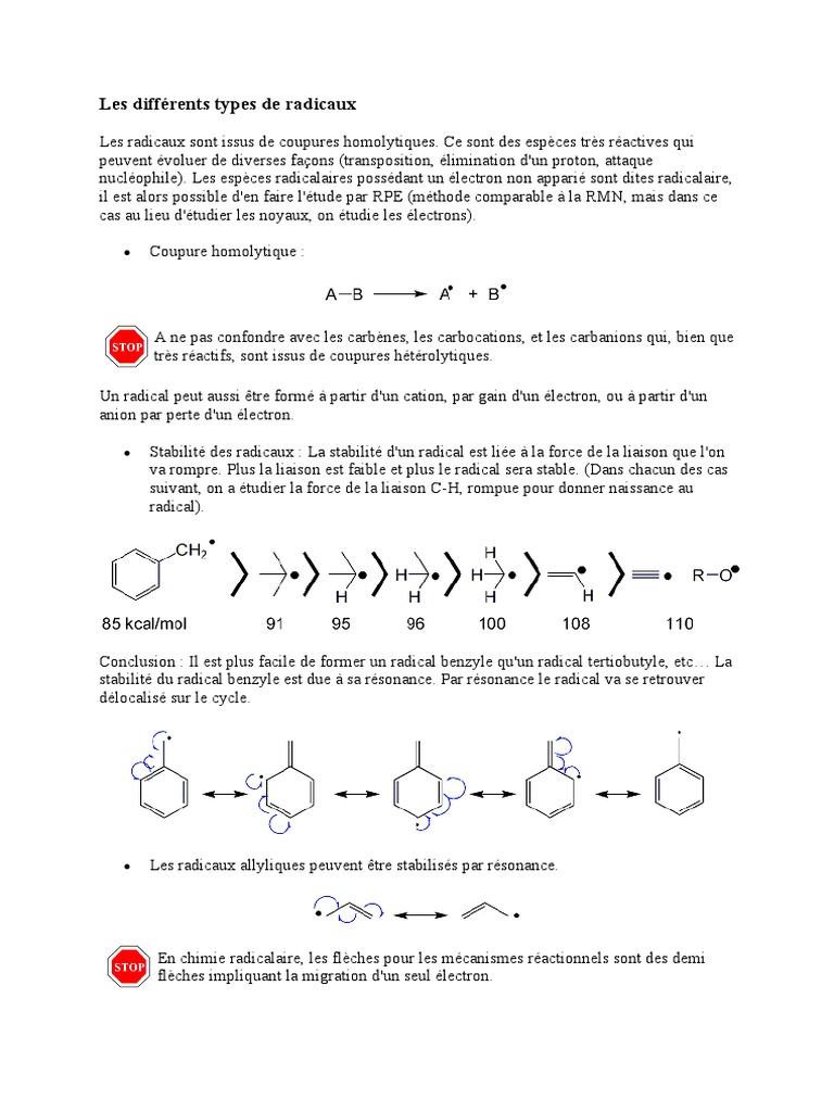 Types et mécanismes des radicaux chimiques | PDF | Radical (chimie ...
